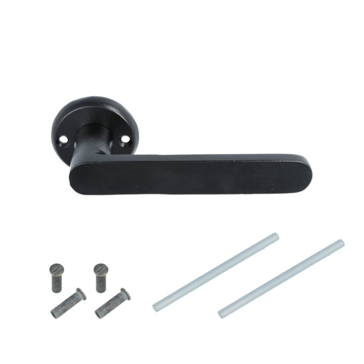 Set klinken Plat ijzer zwart inclusief rozetten | Online Deurbeslagshop