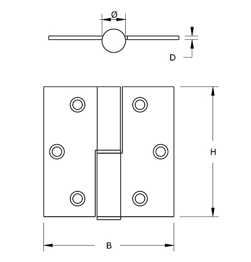 Kogelstift paumelle rechte hoek 76x76 mm rechts | Online Deurbeslagshop