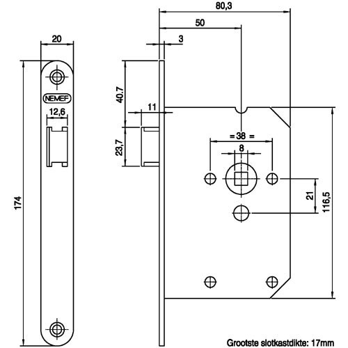 Loopslot met rvs voorplaat Nemef | Online Deurbeslagshop