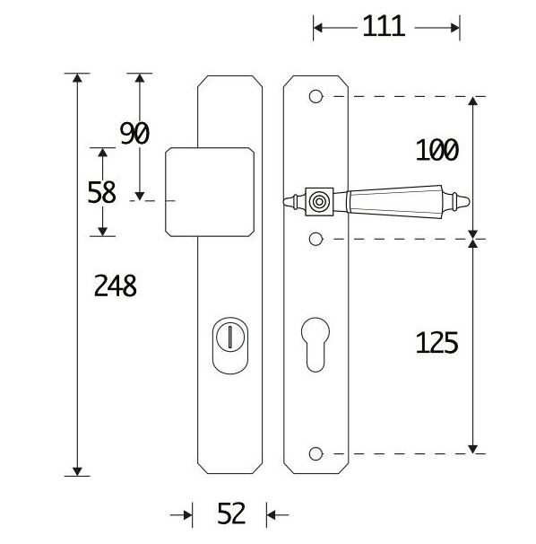 SKG3 PC72 knop/kruk op schild Roman/Nouveau rechts ...