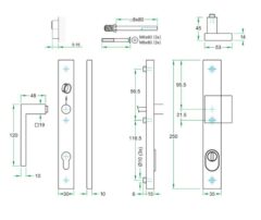 SKG3 PC72 knop/kruk Metro links op rechthoekig smal schild PRIO ...
