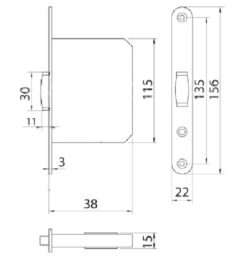 Rolslot met zwarte voorplaat 156x22 mm | Online Deurbeslagshop